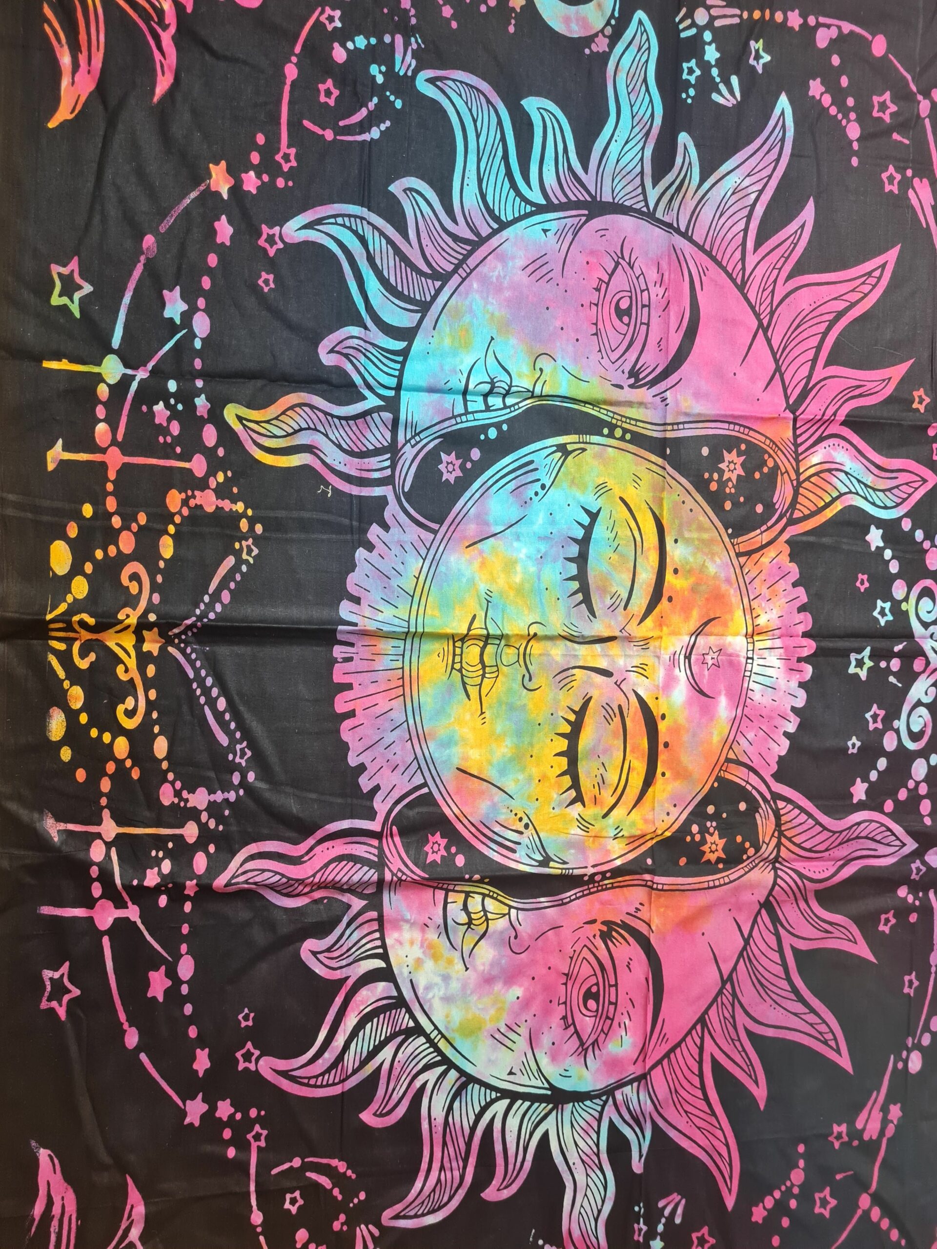 Panô indiano de algodão estampa Surya e Chandra (sol e lua) color 2,10m ...