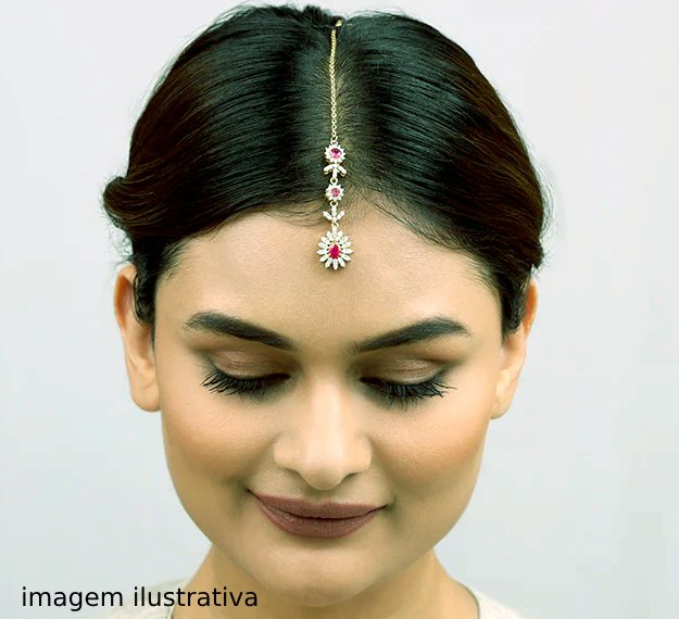 Tikka joia indiana de testa dourado e strass – Bazar Indiano