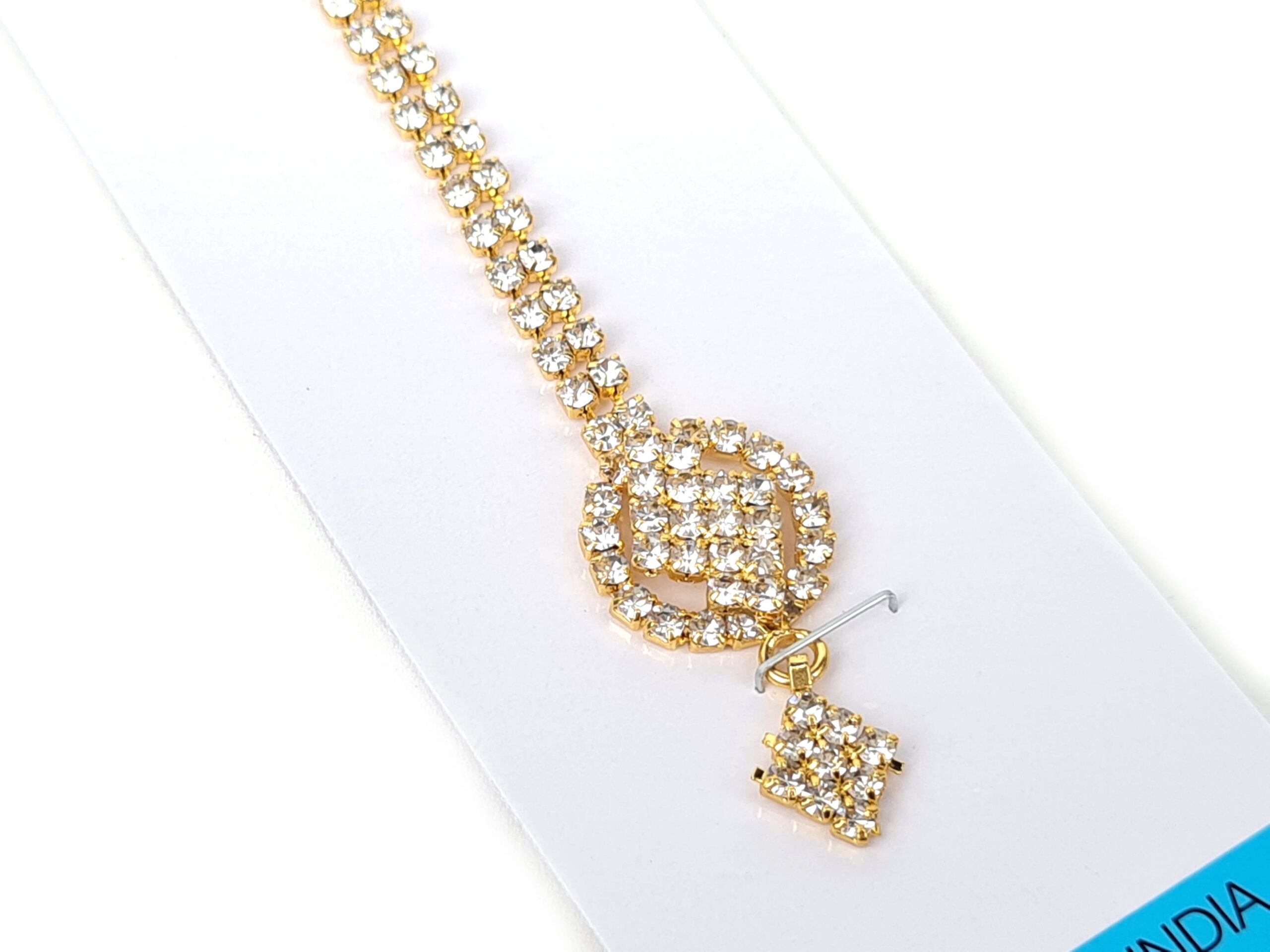 Tikka joia indiana de testa dourado e strass – Bazar Indiano